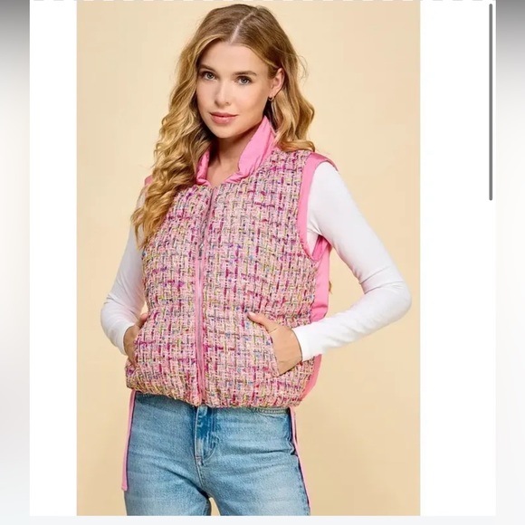 Jackets & Coats | Barbie Pink Tweed Puffer | Poshmark